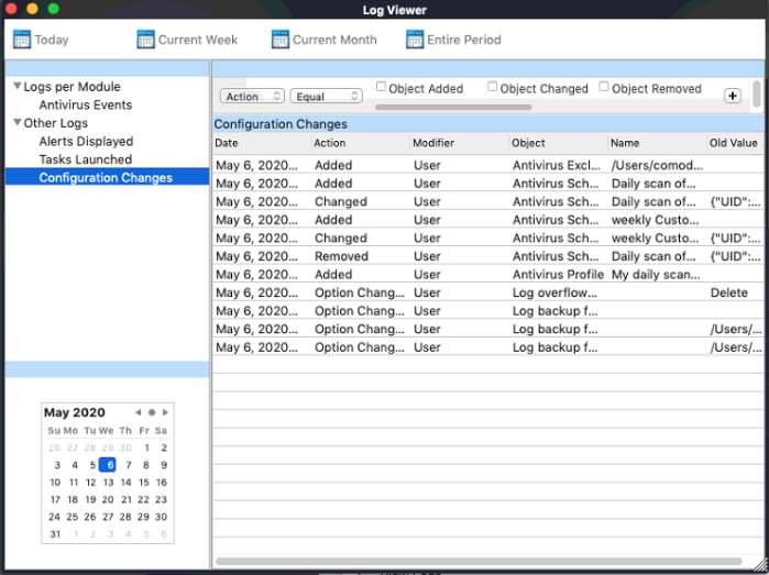 Configuration Change Log, Configuration Management Tools | Client Security For MAC | COMODO